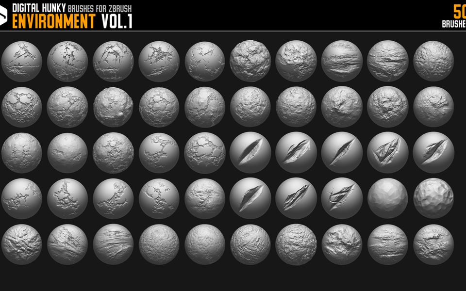 【3D资源】50个ZBrush土壤墙壁裂纹裂缝笔刷合集(C4D可用)(高速下载)