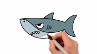 简笔画:教你超简单的画一只海里的霸主大鲨鱼,带宝宝一分钟学会
