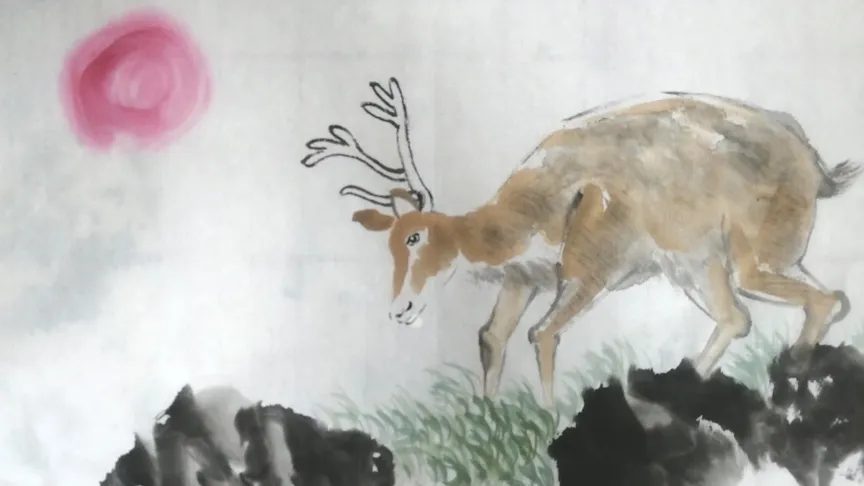 中国画大写意画梅花鹿居然这么简单,几笔几个笔触就画完了!