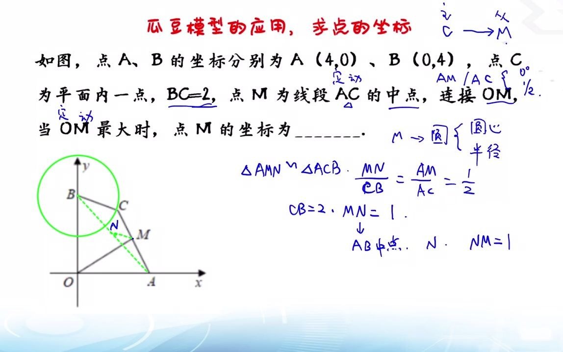 2021西安铁一中中考数学七模:瓜豆模型的应用、求线段最长时点的坐标