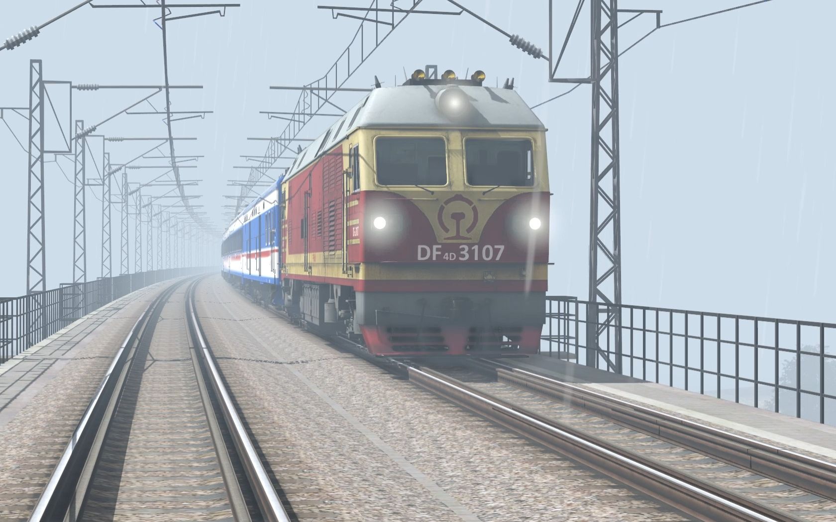 雨天拍DF4DK-3107 模拟火车TRS2019