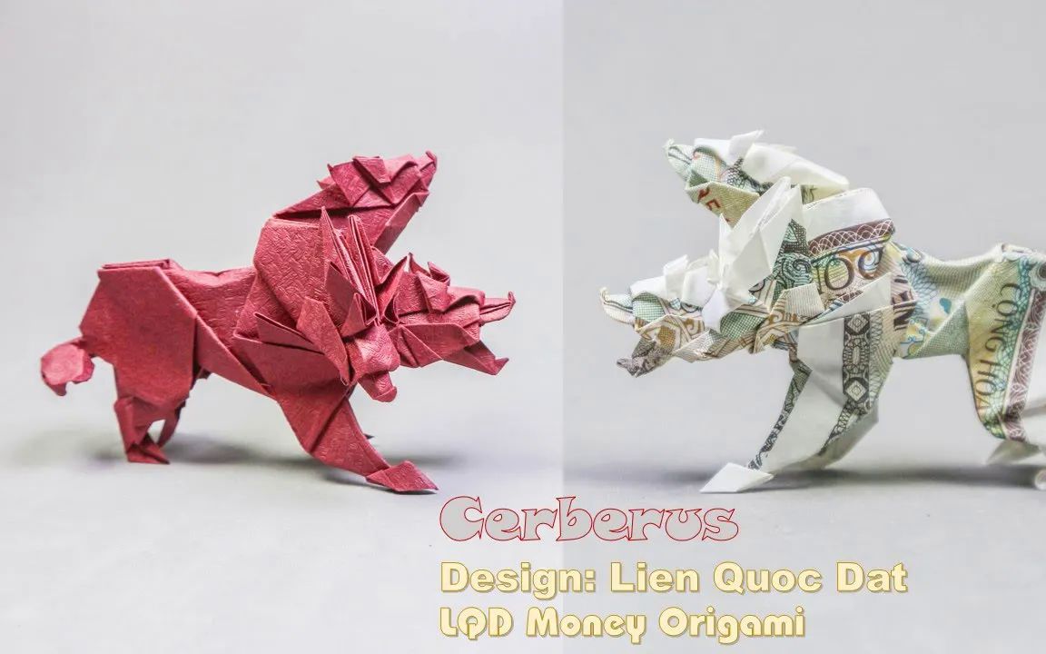 【LQD Money】三头犬刻耳柏洛斯纸币折纸教程Cerberus (Lien Quoc ...