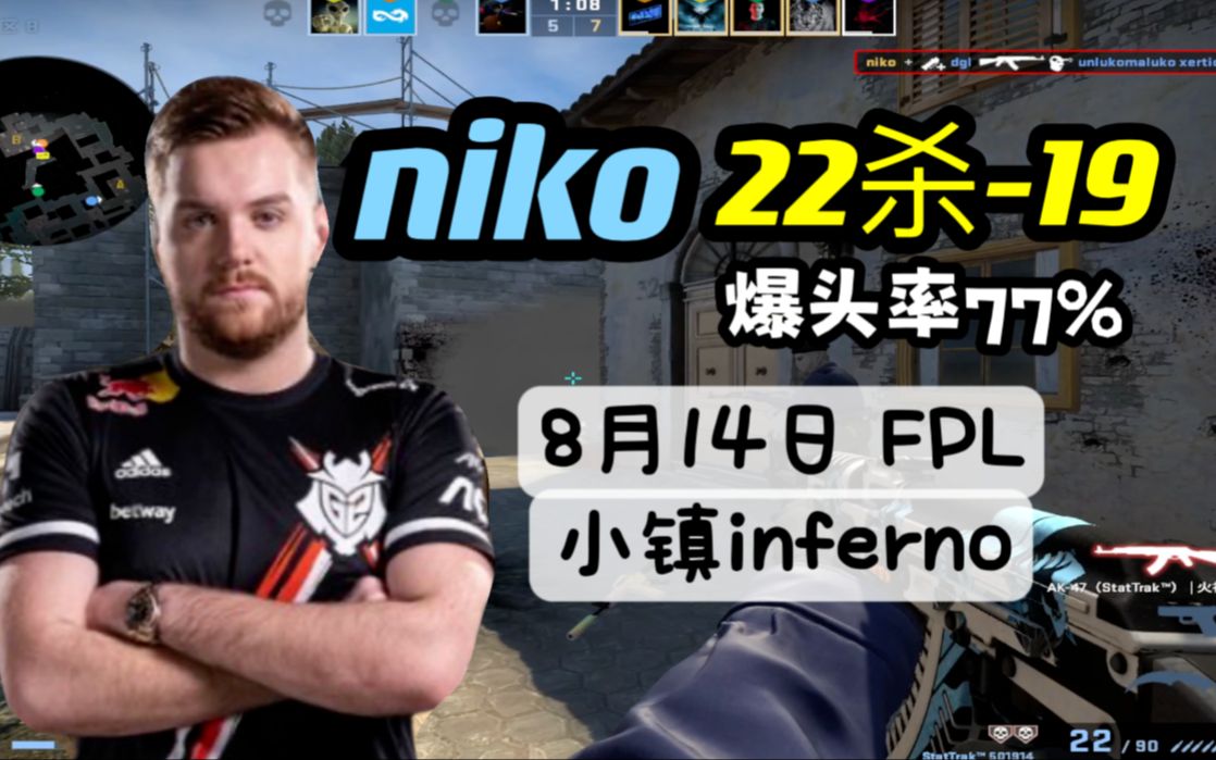 【niko】22杀-19 爆头率77%FPL炼狱小镇inferno@8月14日