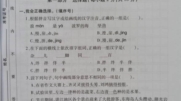 市内六年级语文毕业调研考试真题测试卷(廉江市)