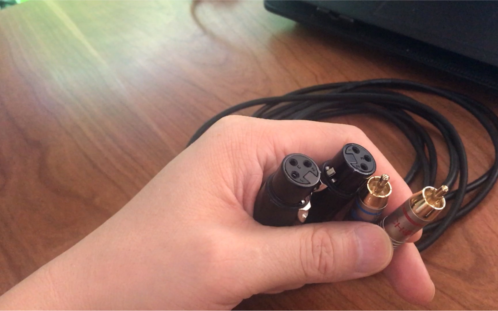 娃娃脸声卡背后的双卡侬输出用线材转双莲花头,然后双莲花插上罗兰...