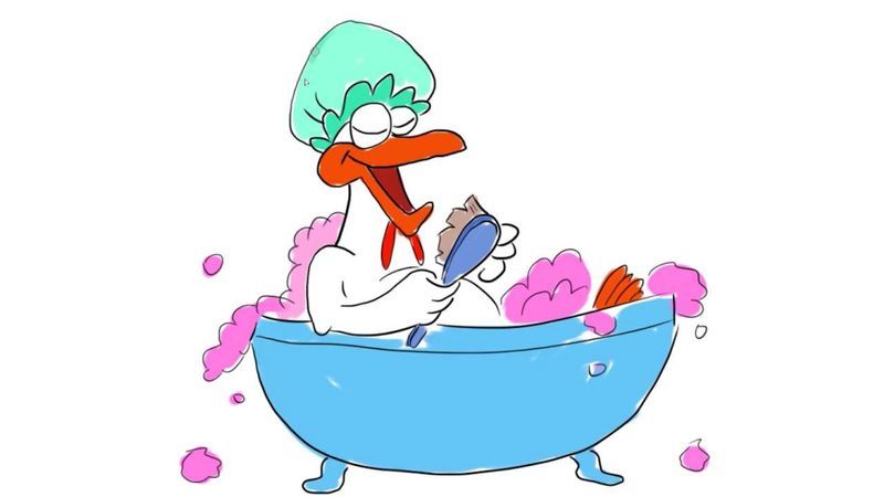 如何画加菲猫动画中洗澡的大公鸡卡通简笔画
