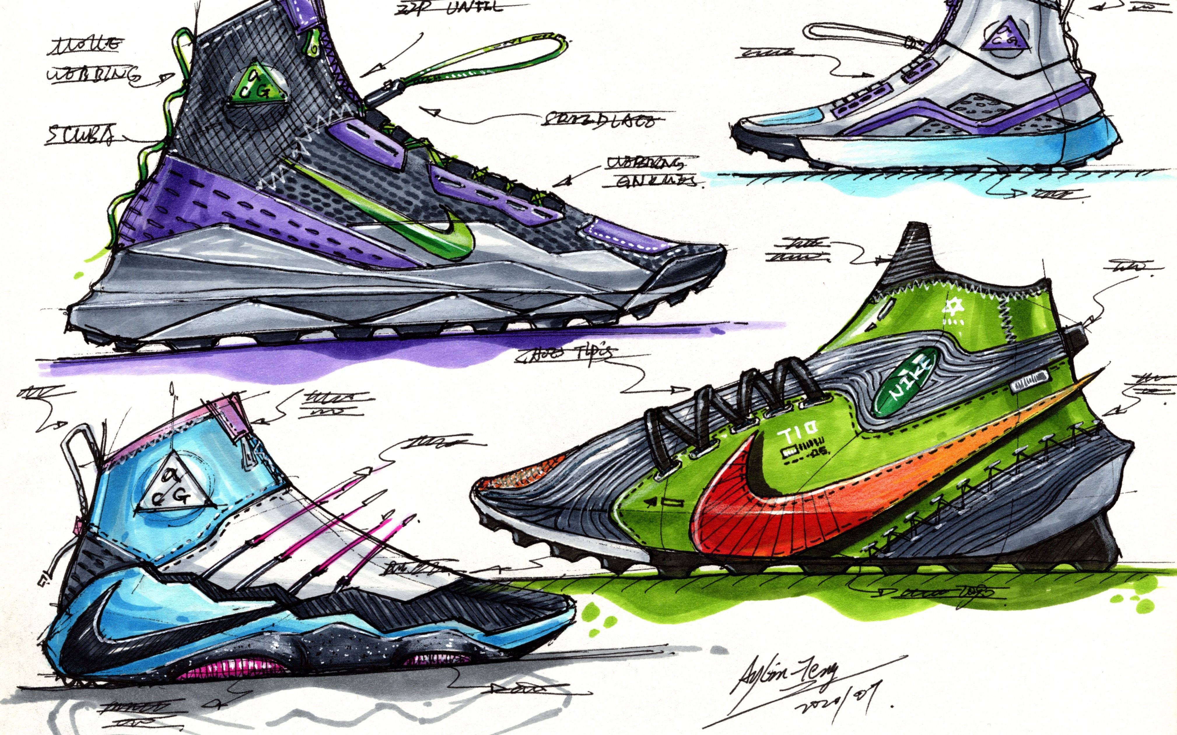 【工业产品设计手绘】炫酷鞋子设计图马克笔表达(2P)