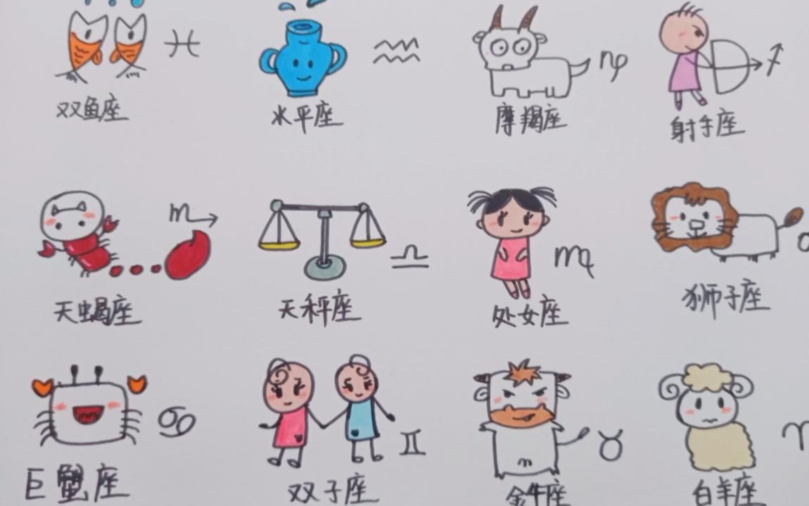 超简单十二星座简笔画~#创意简笔画