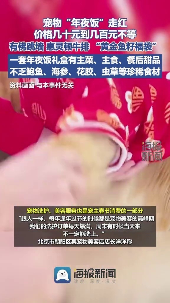 宠物年夜饭价格几十到几百元,不乏佛跳墙、惠灵顿牛排等,一些礼盒中...