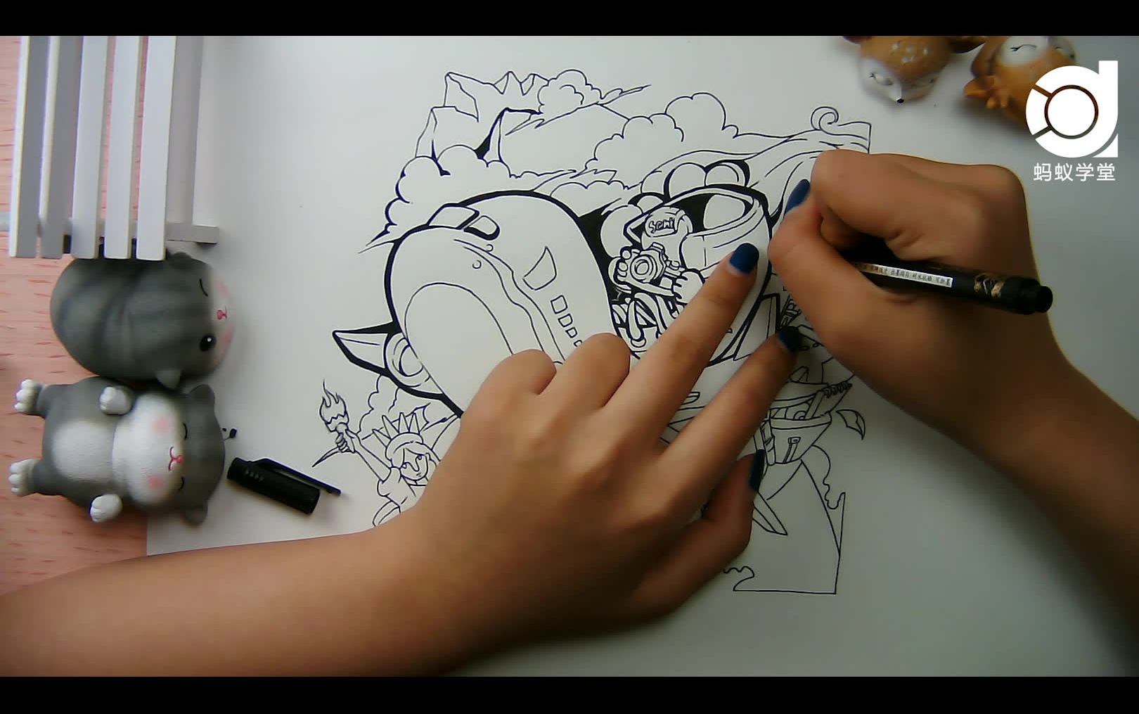 【济南蚂蚁学堂】江南设计 针管笔黑白装饰画 飞机(高考设计手绘教程)