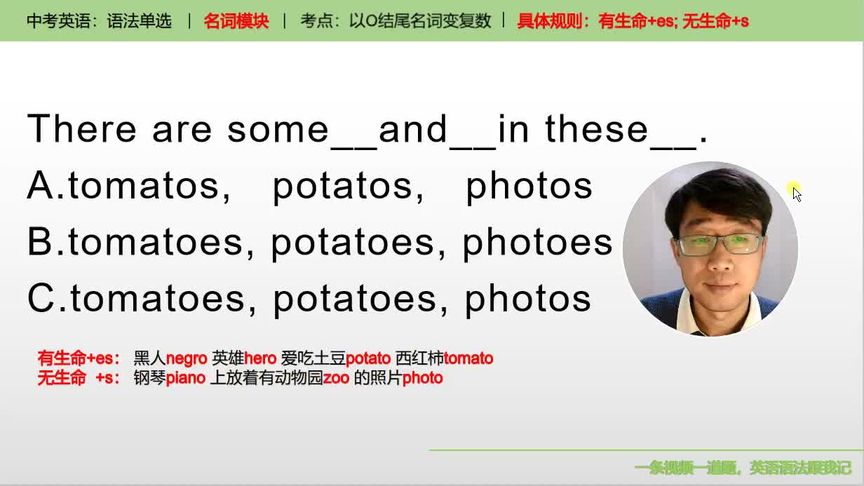 中考英语语法题13-名词模块-以O结尾名词变复数考点