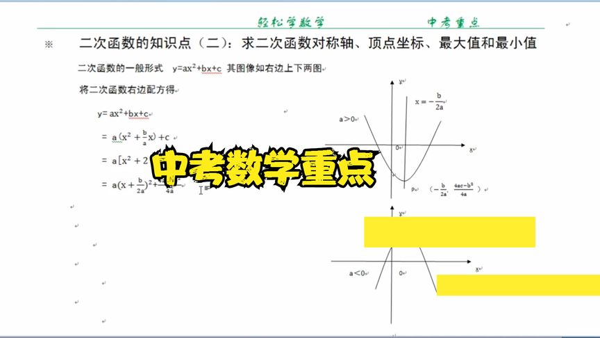 二次函数的知识点(二):函数对称轴、顶点坐标、最大(小)值
