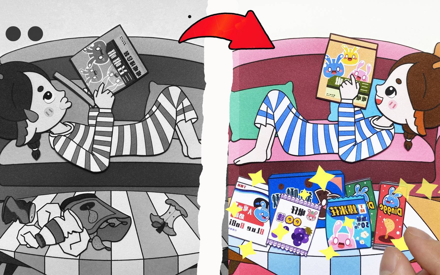 【手绘定格动画】小女孩的日常,去超市买一堆零食