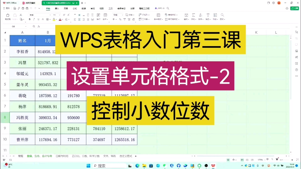 WPS Excel表格零基础入门到精通第三课 设置单元格格式控制小数位数
