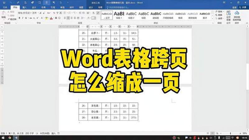 Word表格跨页怎么缩成一页