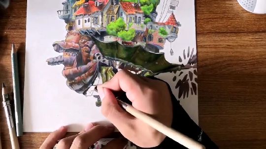 用彩铅画 哈尔的移动城堡