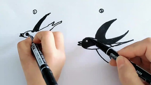 和妹妹比赛画小燕子,春天简笔画,燕子简笔画,儿童画,创意画