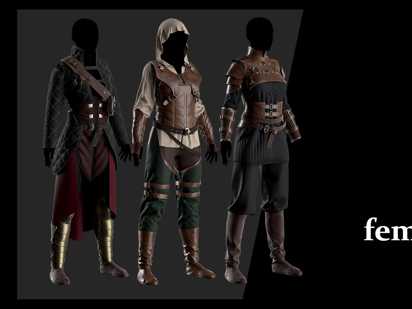 MD服装女性复古刺客制服皮甲长靴套装ZPRJ模型打版源文件3D服装