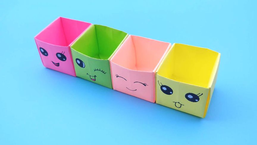教你折纸可爱的表情收纳盒,简单易学有创意,小朋友也能学会