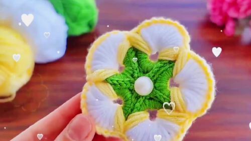 家里零碎毛线钩织花朵成品美得不得了