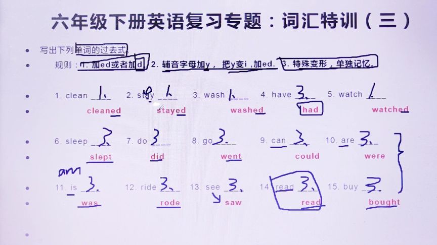 六下英语复习专题三:动词过去式变化规则!