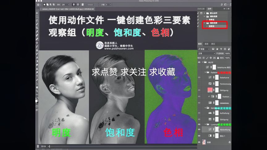 巧用PS动作 一键创建三要素观察组(明度、饱和度、色相)