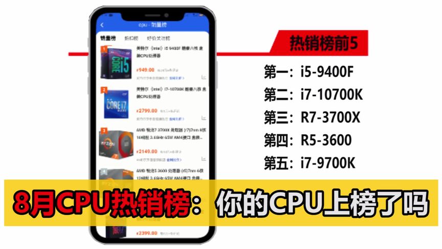 8月热销CPU排行榜!AMD与Intel的对决,看看有没有你的!