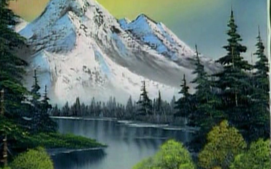 【教程】油画风景-绘画过程-雪山湖森林