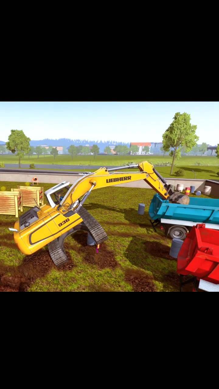 动漫:挖掘机给两辆翻斗车挖土,工程车动画片大全