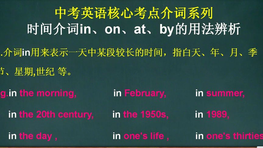 直击中考,快速提分:at,in,on,by表示时间辨析