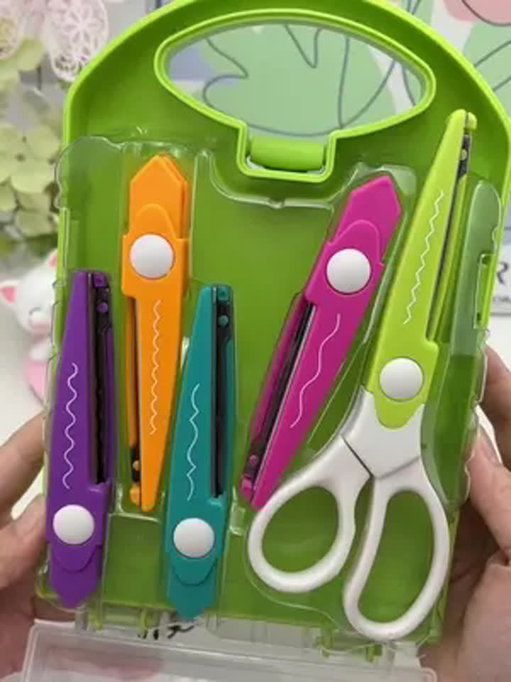 孩子做手工、手账必备的安全花边剪刀,5种更换齿纹花边,收纳盒装,太...