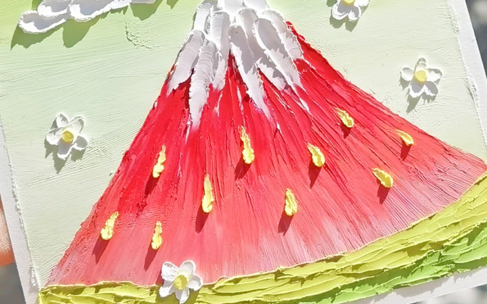 油画棒教程|奶油西瓜山(零基础新手入门级油画棒绘画教程)