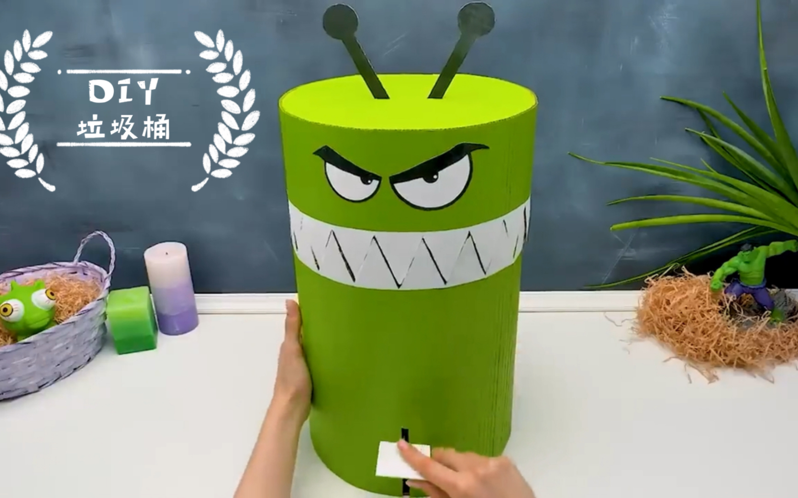 DIY手工制作垃圾桶制作卡通垃圾桶家用宿舍必备