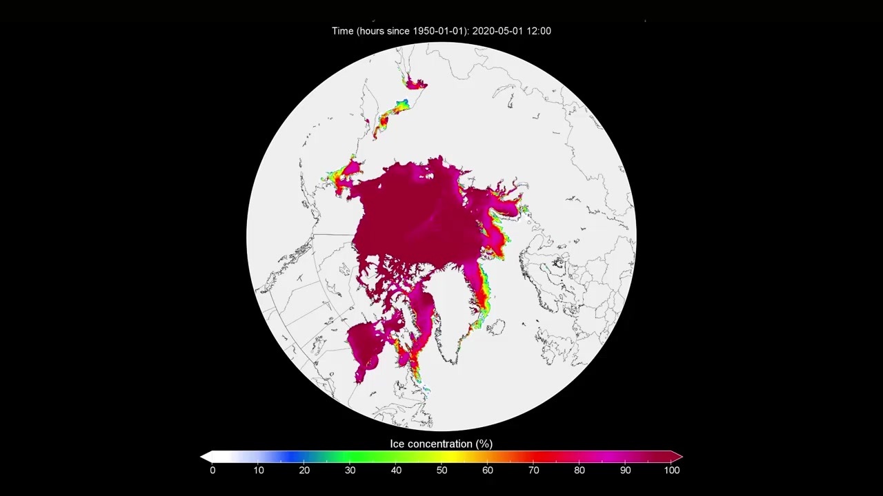 太空看地球:这是2020年5月1日至26日北极海冰融化过程