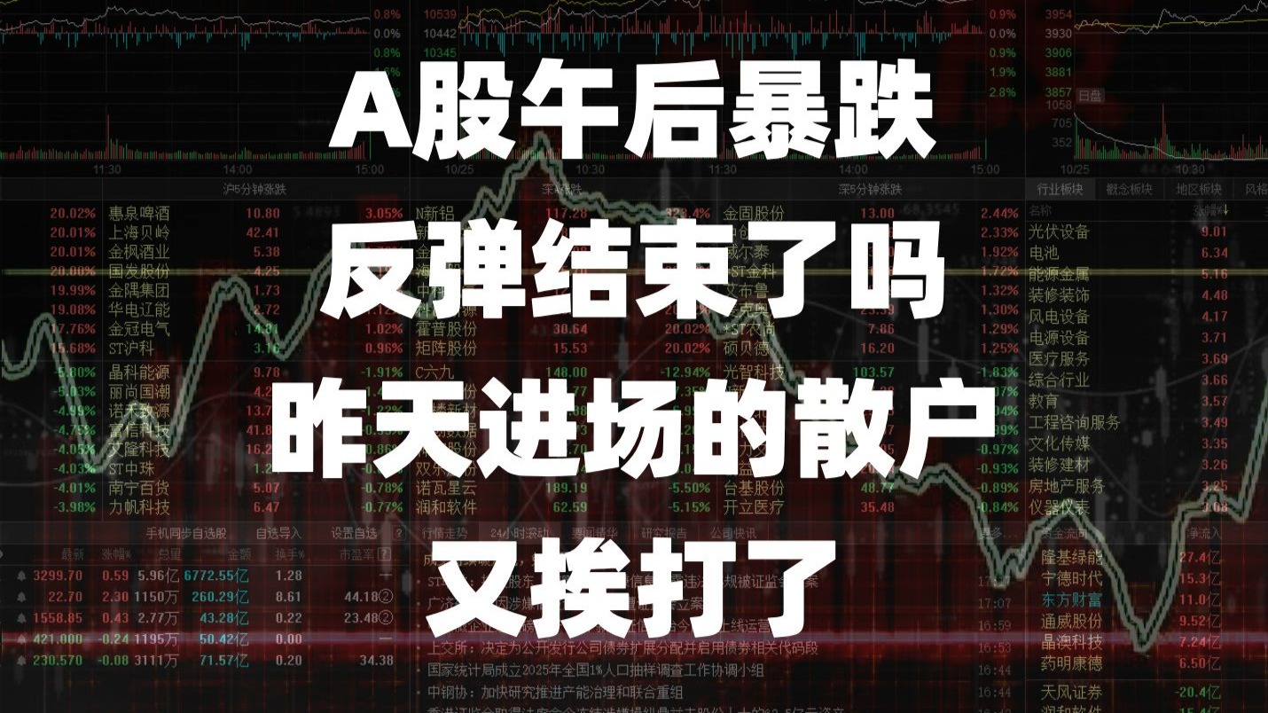 A股:午后暴跌!反弹结束了吗?昨天跑步进场的散户又挨打了