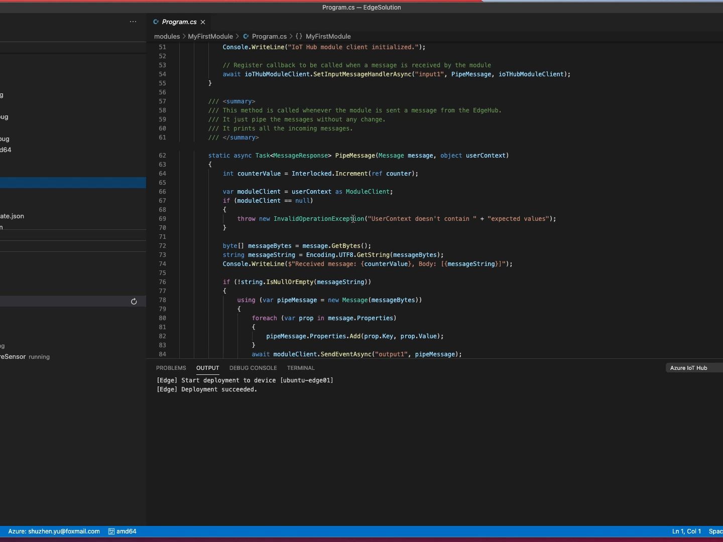 Azure IoT Edge入门(8)边缘设备到云的消息 及 在本地开发调试 debug ...