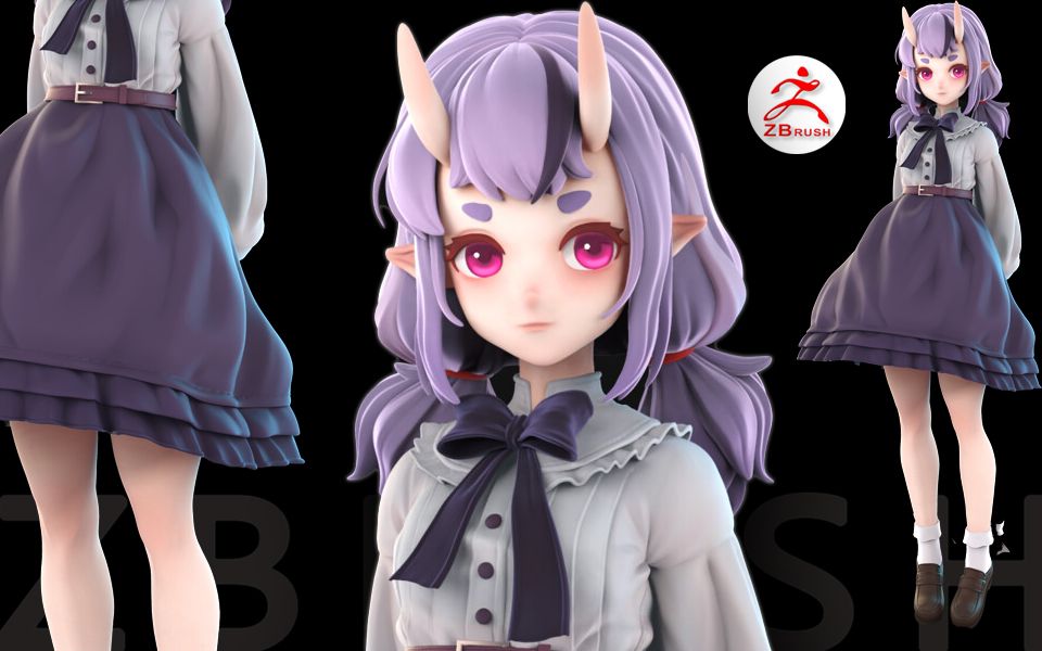 【zbrush角色建模】动漫小姐姐模型雕刻,从球雕一个好看小姐姐