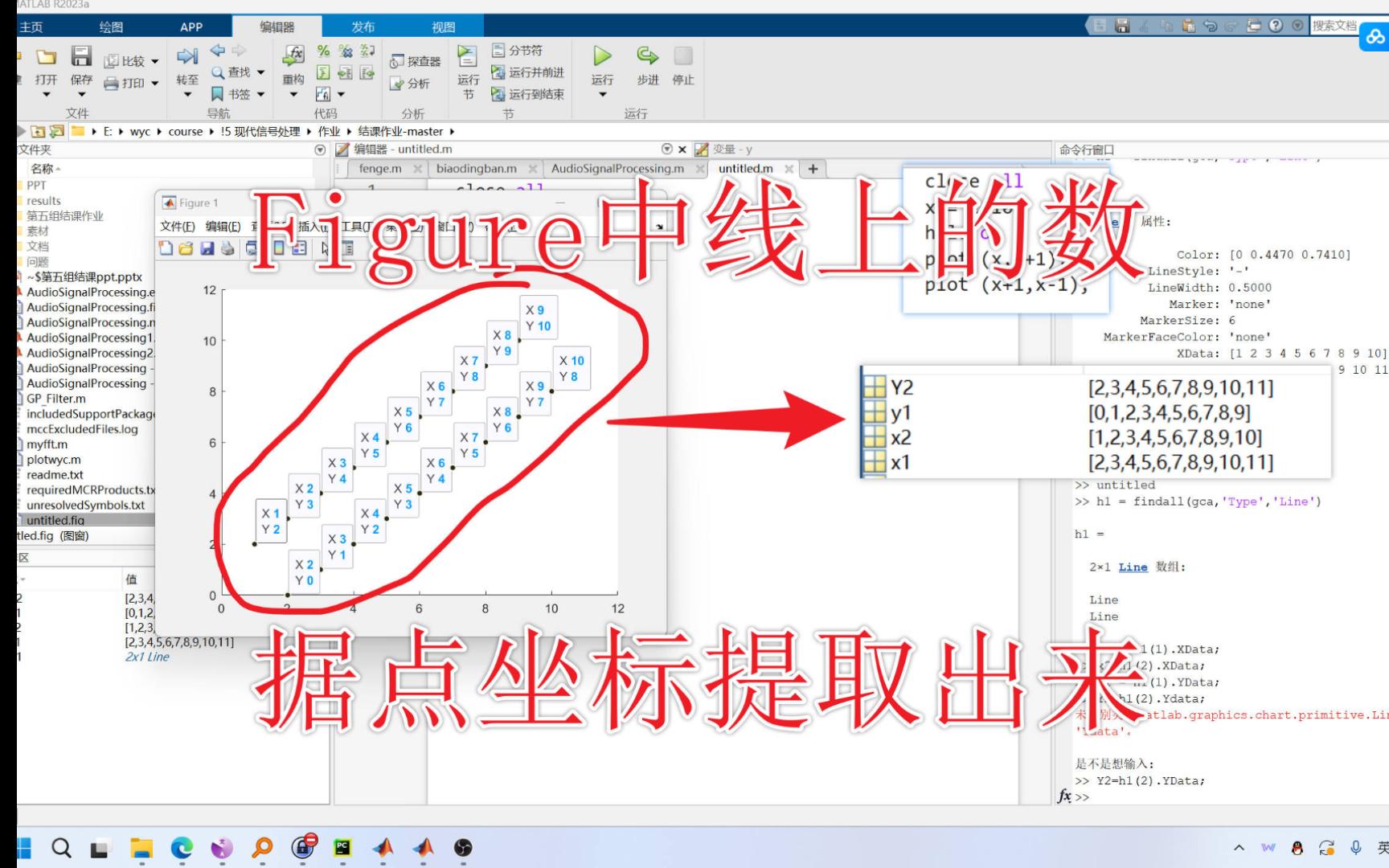 导出matlab绘制的figure中线上的数据点的坐标;axes;数据点导出,提取,...