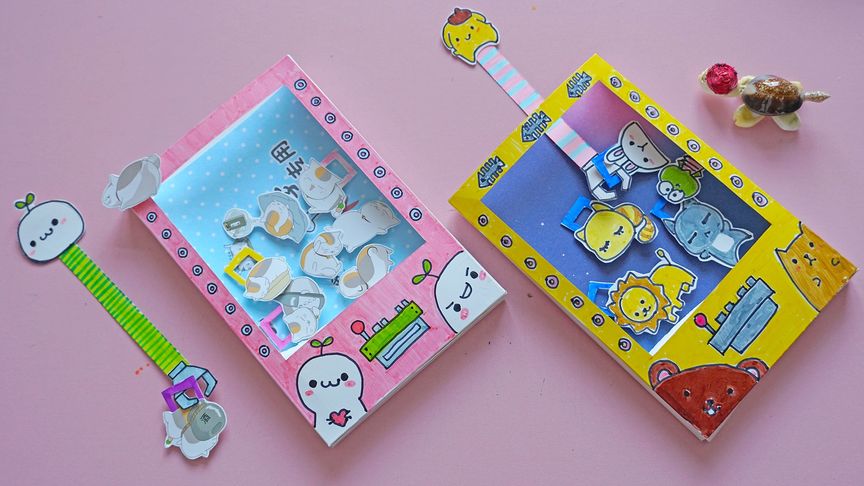 好玩的盒子版娃娃机,可以抓出娃娃哦,几张卡纸就能做一个!