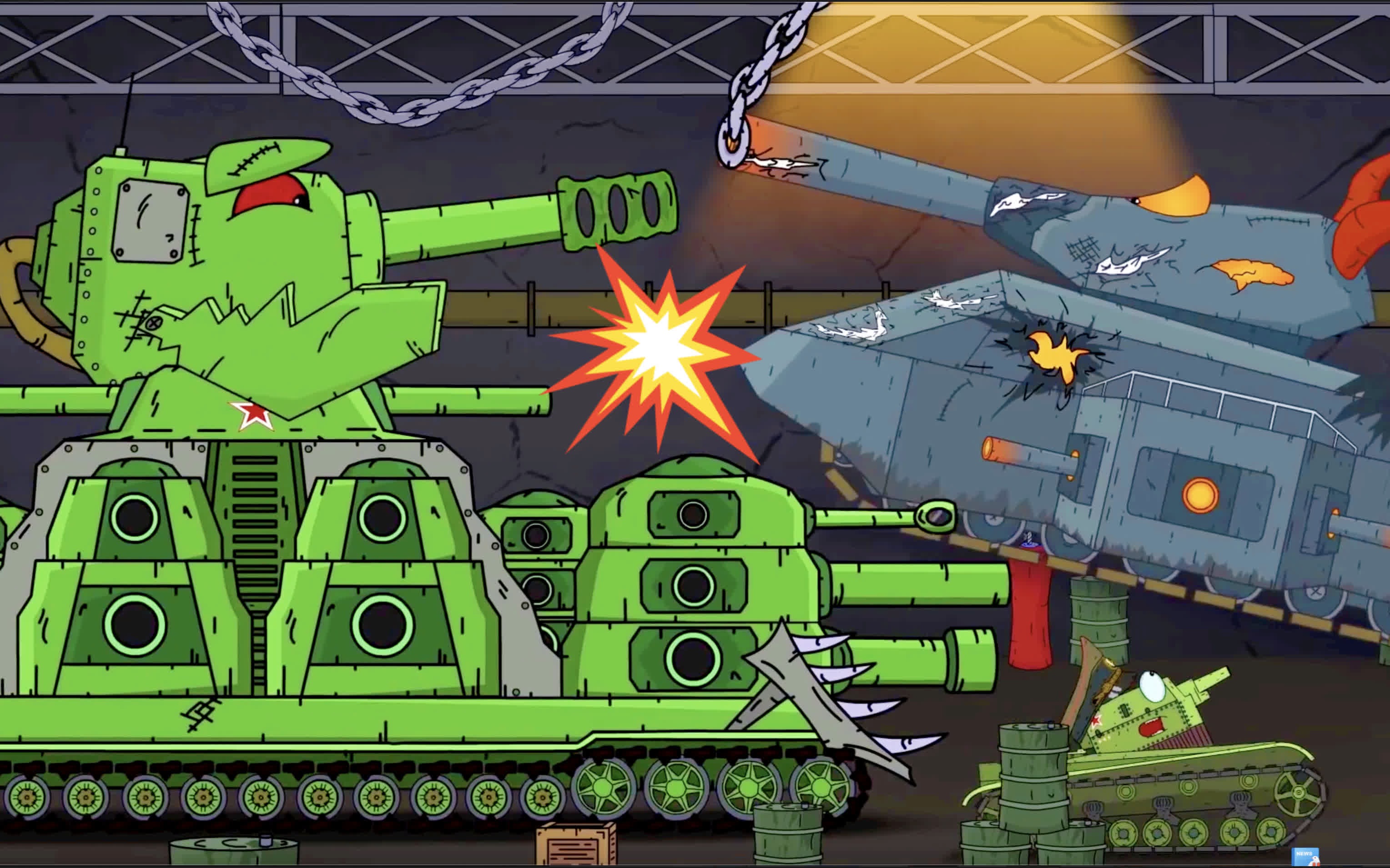 坦克世界动画:利维坦独闯kv45坦克基地,它遭到kv45疯狂的打击!