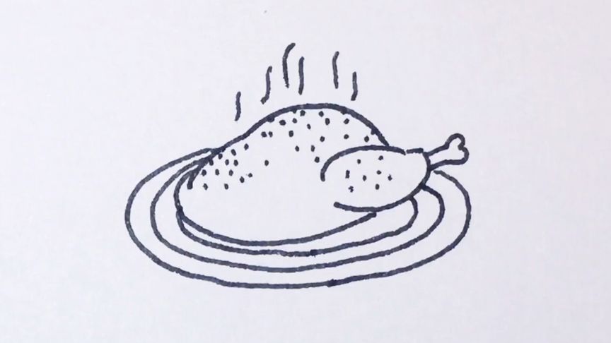 【儿童美术】简笔画画出的美食,能不能看着烤鸡解馋