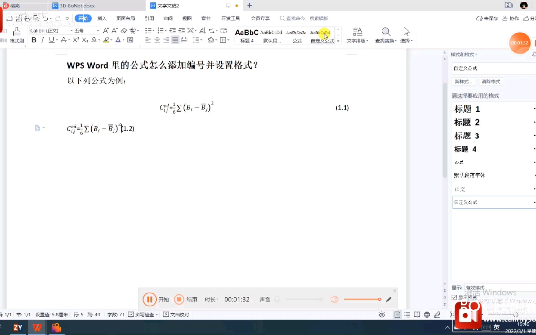 给公式加编号,自定义样式