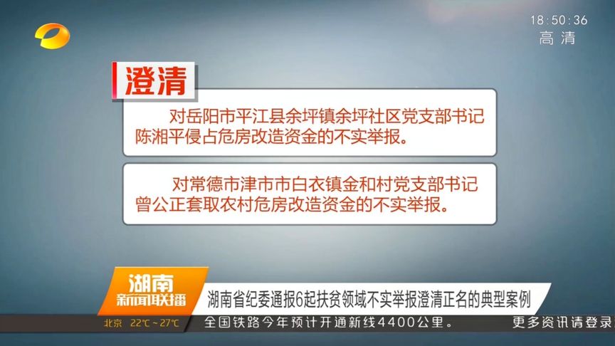 湖南省纪委通报6起扶贫领域不实举报澄清正名的典型案例