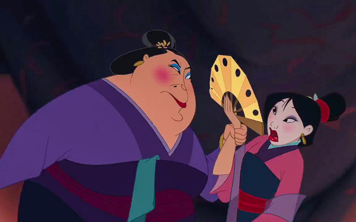 动画电影《花木兰》见媒婆爆笑片段 女生2人英语配音素材两人英语...