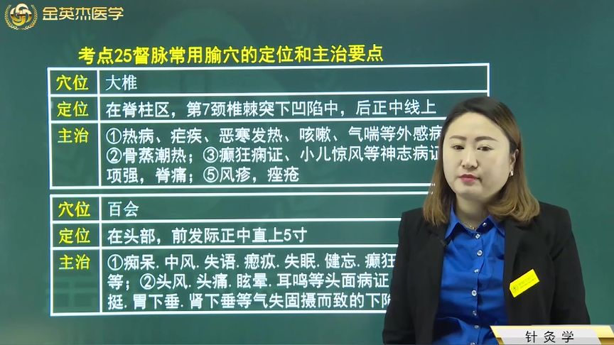针灸学25督脉:大椎、百会、水沟、印堂4个穴位的定位跟主治病症