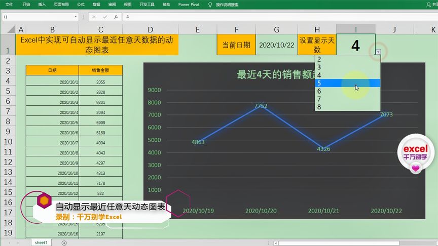 Excel中实现可动态显示最近任意天数据的动态图表,简单到没朋友!
