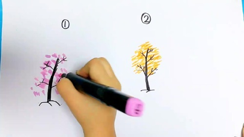 姐姐妹妹比赛画大树,创意简笔画,大树简笔画,儿童画,亲子画