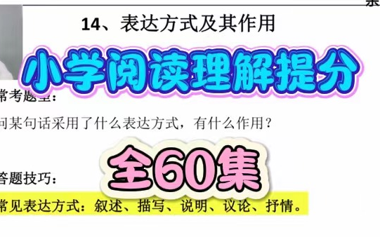 【全60集】小学语文阅读理解提分,答题技巧 阅读理解方法课 视频+ ...