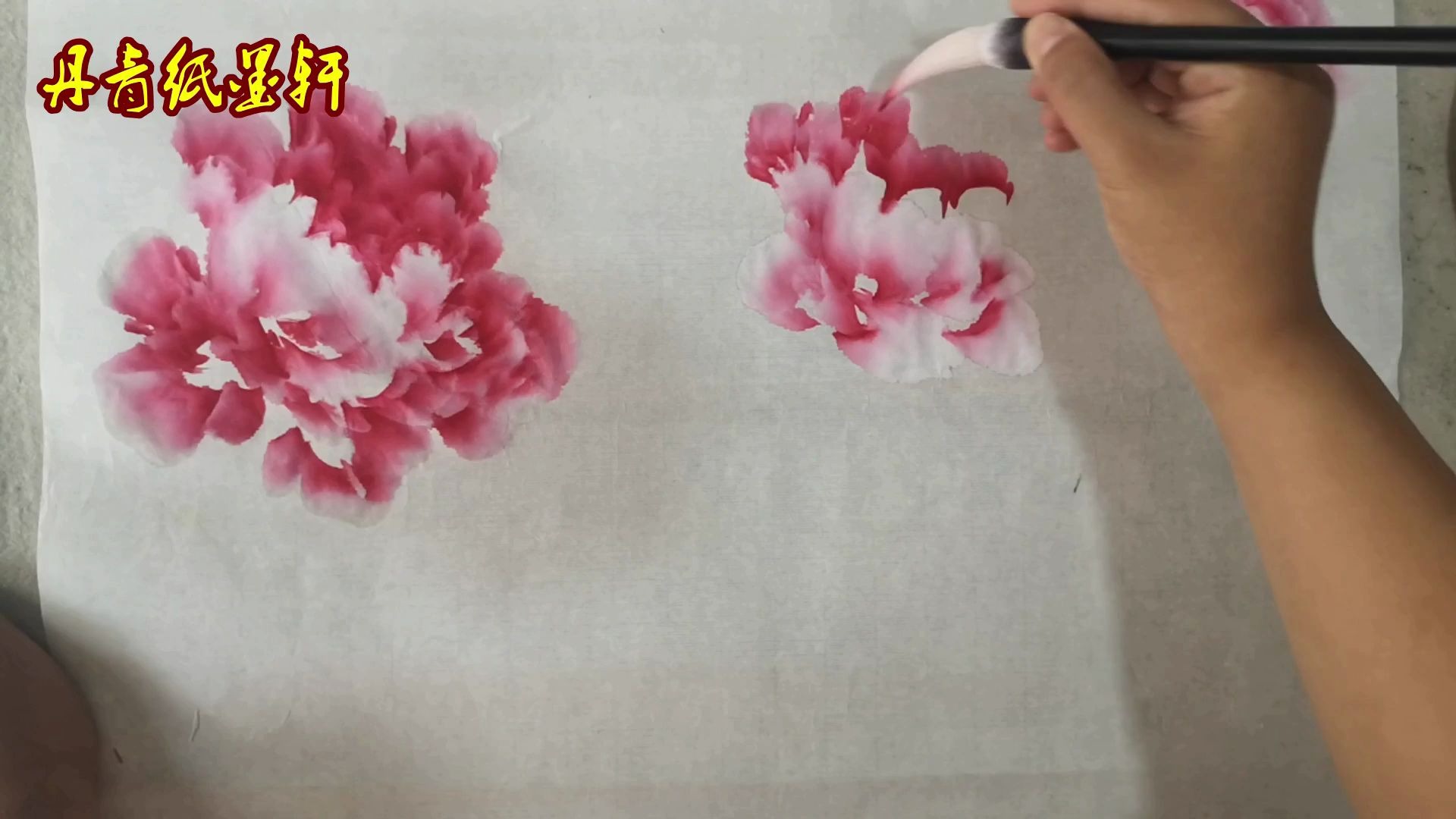 丹青纸墨轩:第5节写意全开花头教程,国画牡丹10种画法之二