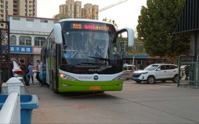 ...欧辉BJ6127C8BHB型柴油城市客车,空放回场车辆,涞水汽车站出站